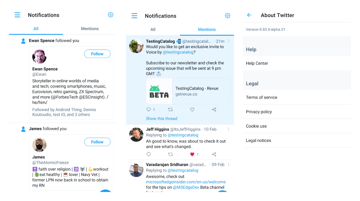 Twitter Alpha got its notifications page split into two sections with a ...