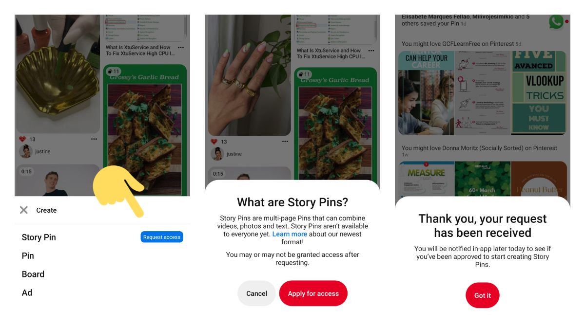 Pinterest allows users to request early access to its Story Pins ...