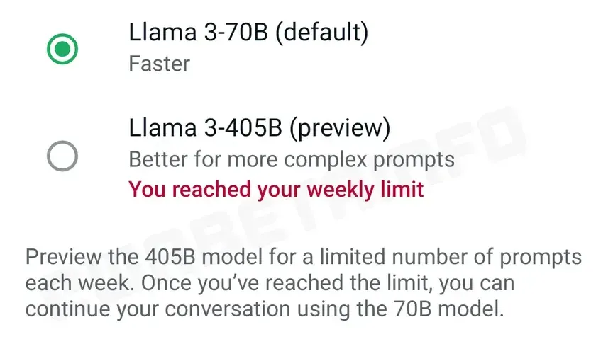 WhatsApp beta users will be able to select Llama 3 405B model