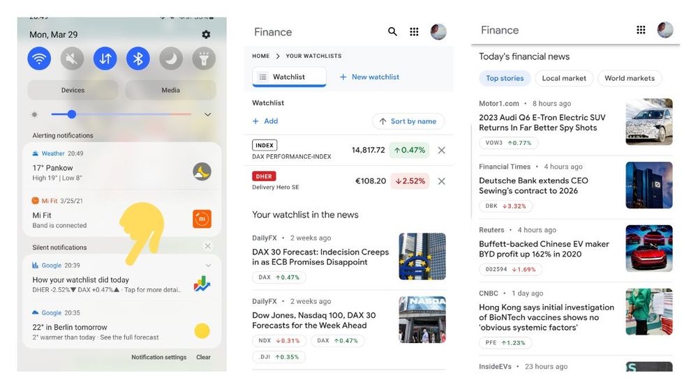 Google is pushing stock market watchlist notifications along with an ...
