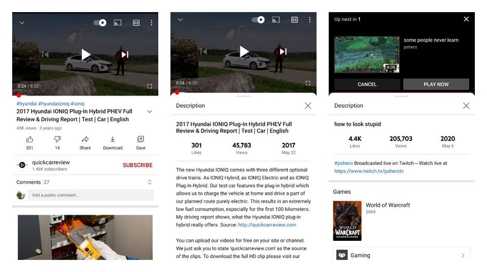 YouTube got a new video description view that appears as a slider