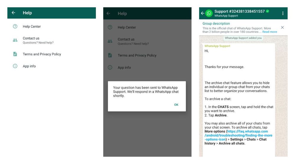Whatsapp is rolling out a new "contact us" flow with smart help suggestions