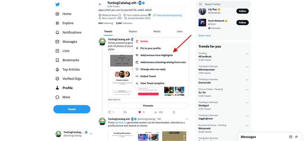 Twitter Highlights tab rolled out on the web