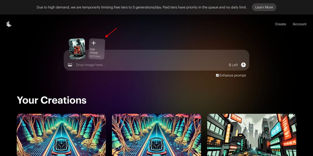 Dream Machine by LumaLabs now supports second frame in prompts