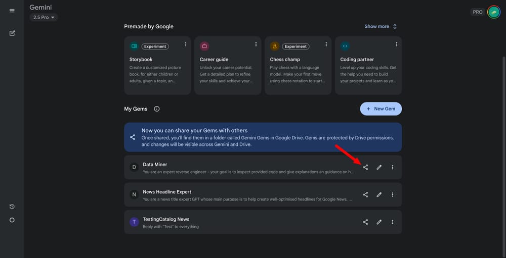 Gemini users can now share custom GEMs with others