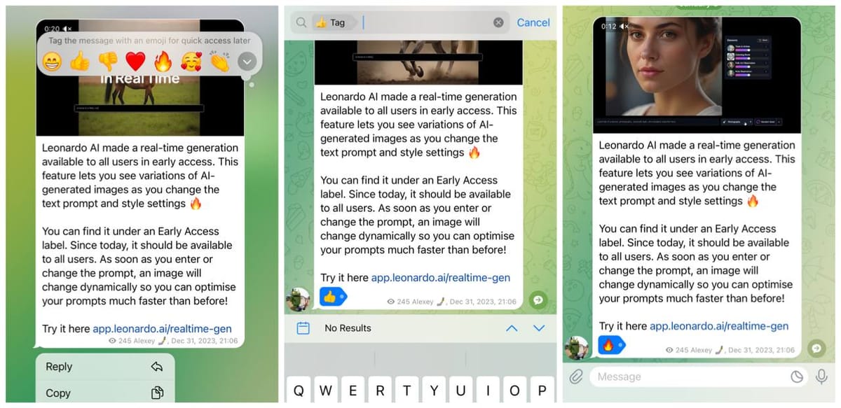 Telegram turns reactions into tags in saved messages on iOS