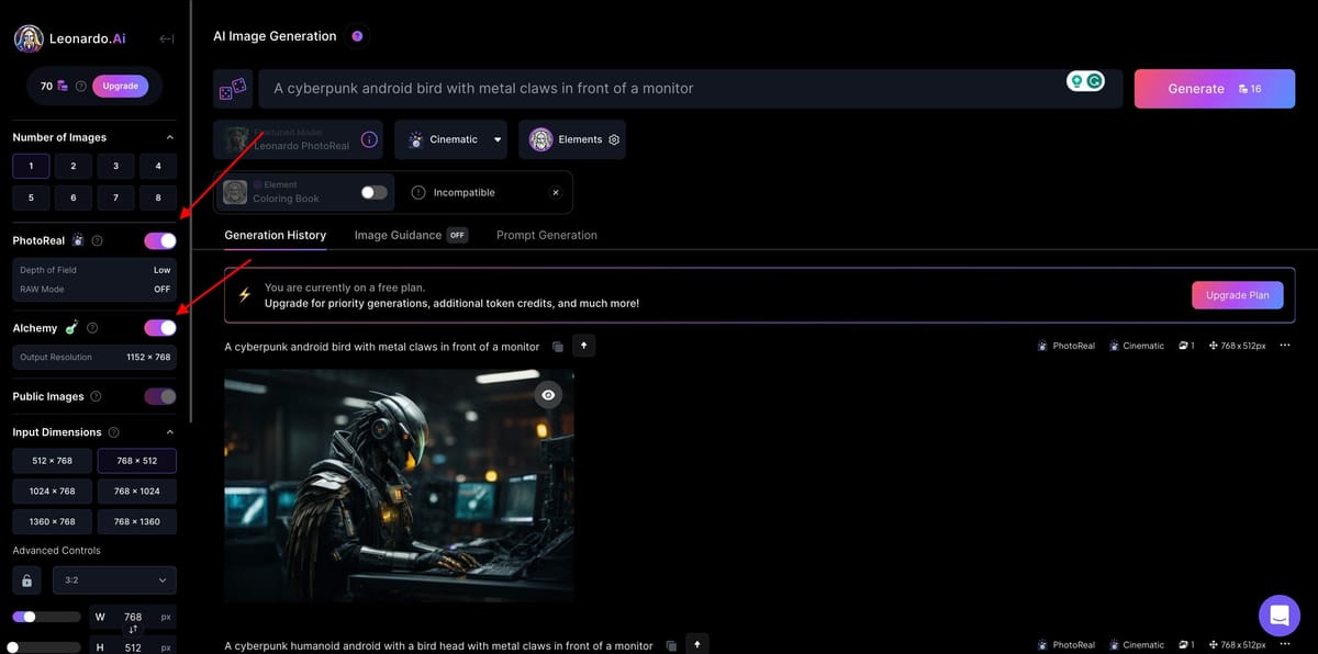 Leonardo AI enabled free Access to Alchemy V2 and PhotoReal