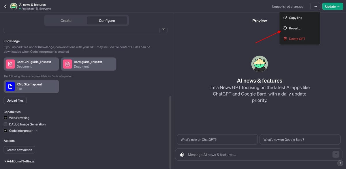 ChatGPT rolls out UI updates with a "revert changes" feature