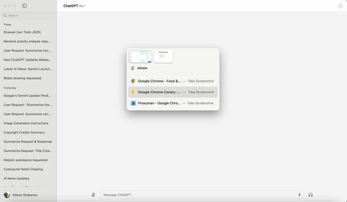 MacOS ChatGPT context menu screenshot trick for power users