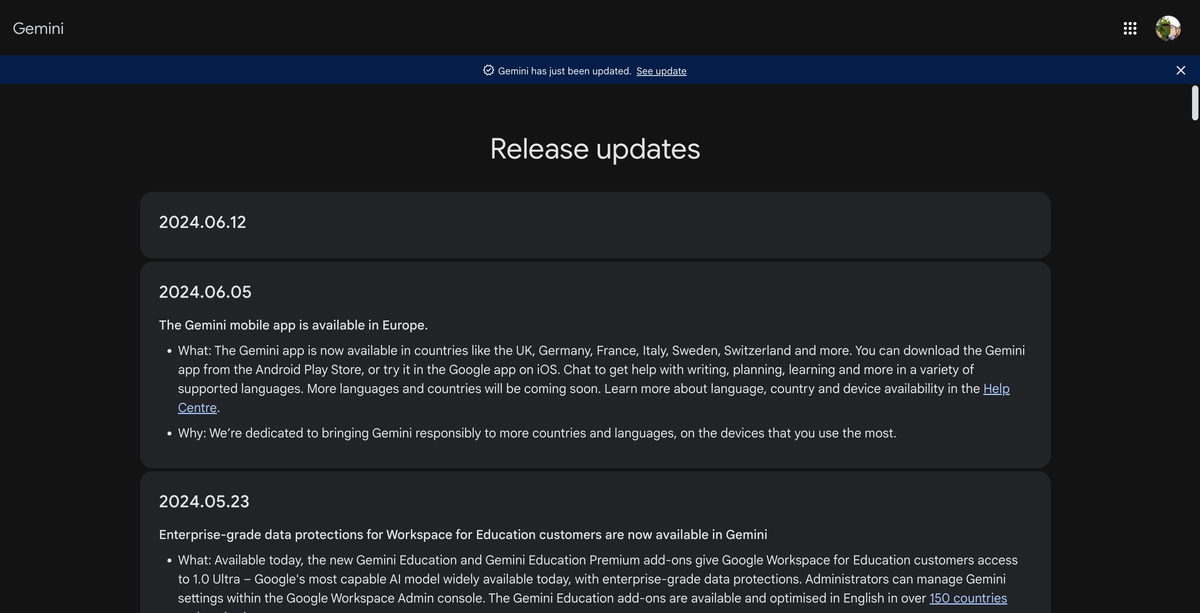 A new Gemini update is scheduled for 12.06 after Apple WWDC