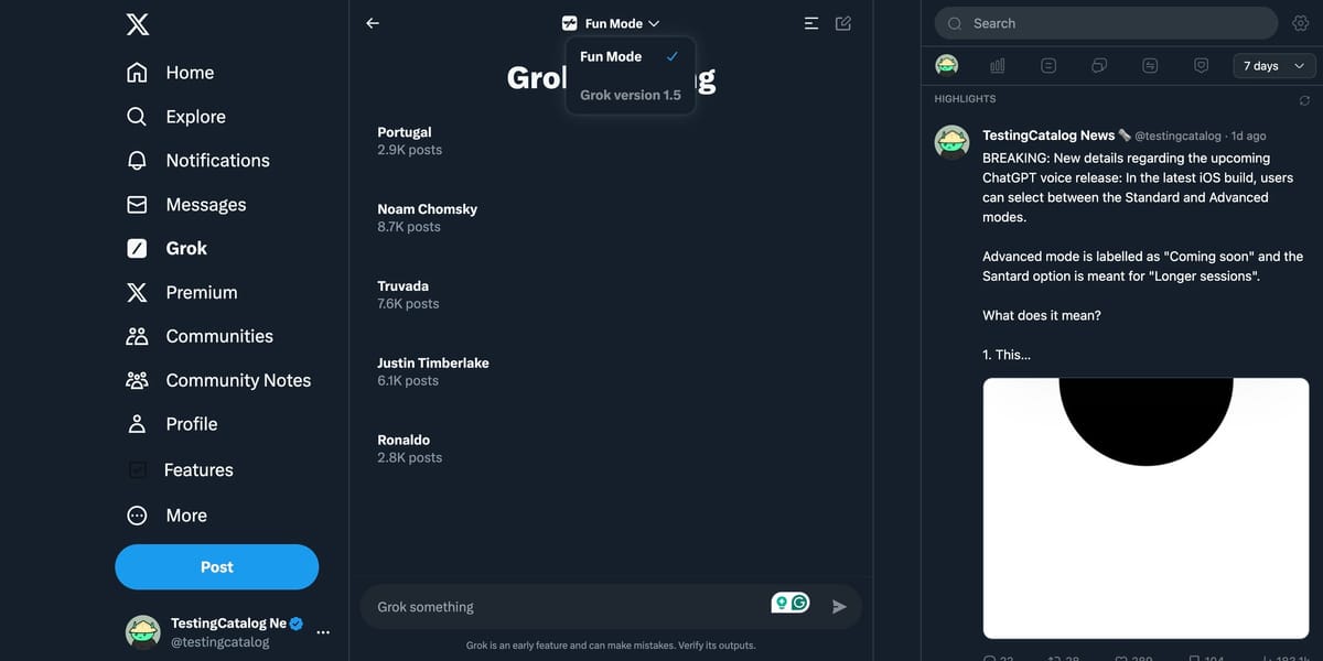 Grok 1.5 rolls out globally but with a "Fun" twist