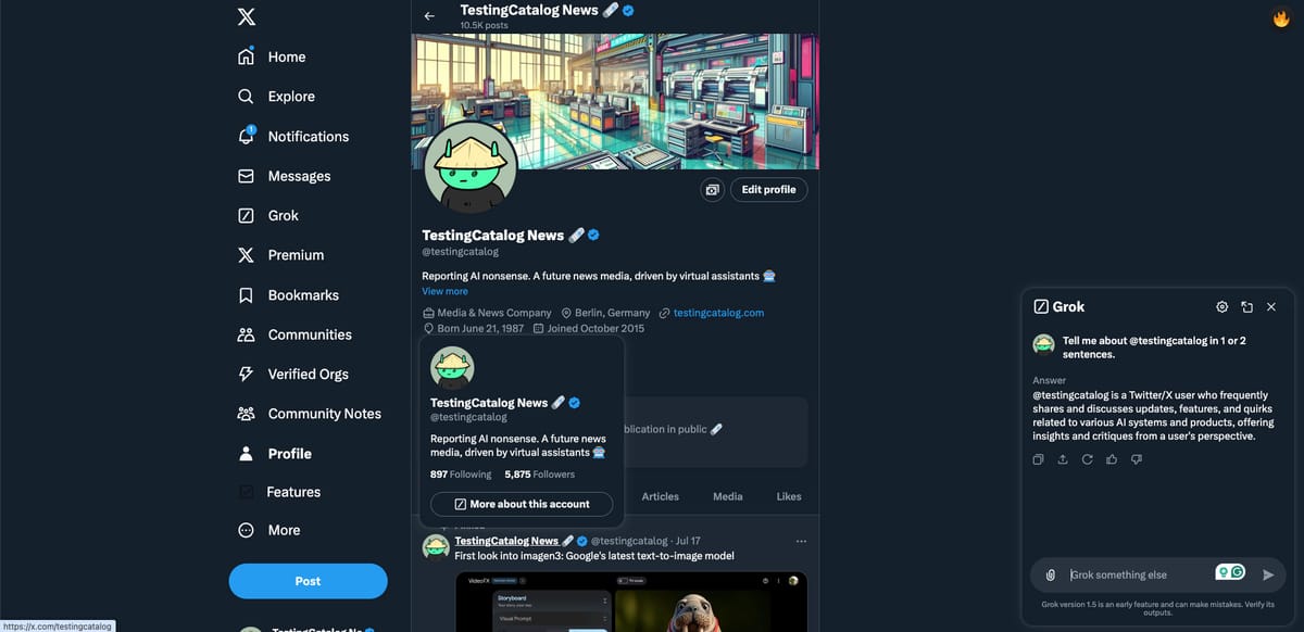 A new Grok feature “More About This Account” rolled out on X