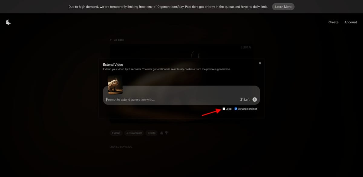 Luma Labs released a new Loop feature for Dream Machine videos