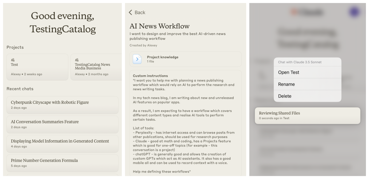 Claude app got Projects support on iOS
