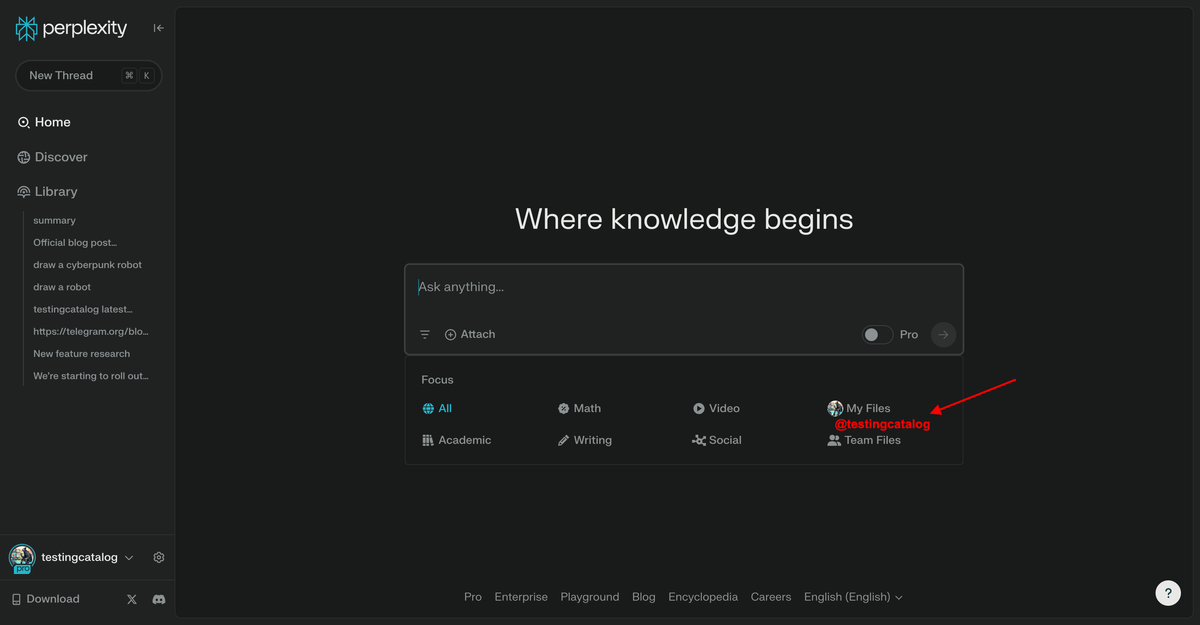 Upcoming My Files Search feature in the works at Perplexity