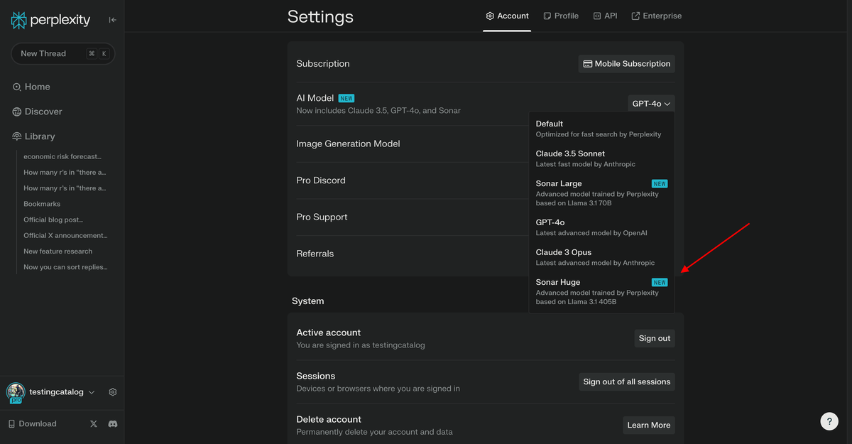 New Perplexity Pro Sonar Huge model leverages LLAMA 3.1 405b