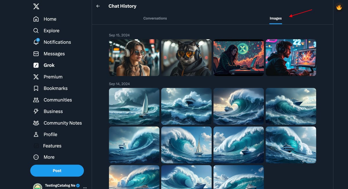 Grok on X introduces image gallery feature in chat history