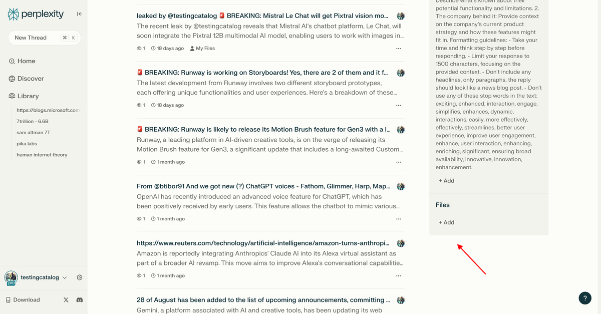 Perplexity working on new Collections UI with file uploads