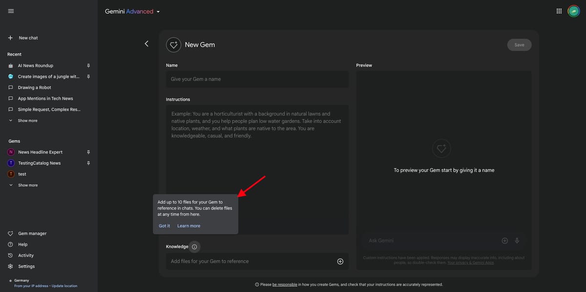 Gemini AI now supports knowledge base file uploads for Gems