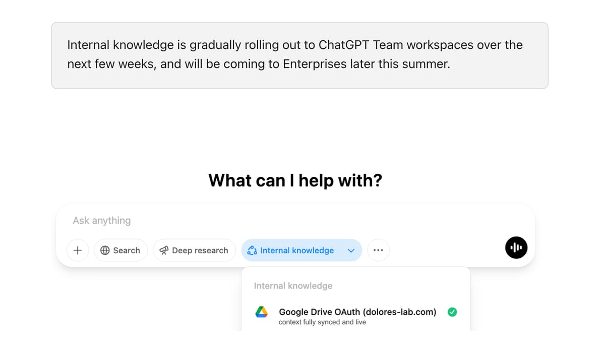ChatGPT Team gains internal knowledge access with Google Drive