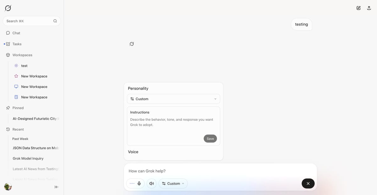 xAI tests Voice Mode and Tasks on Grok web with Grok 3.5