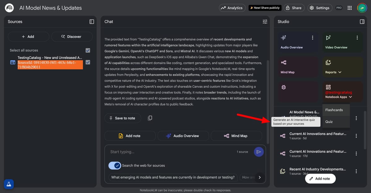 NotebookLM in testing for Quizzes and direct MS Word support