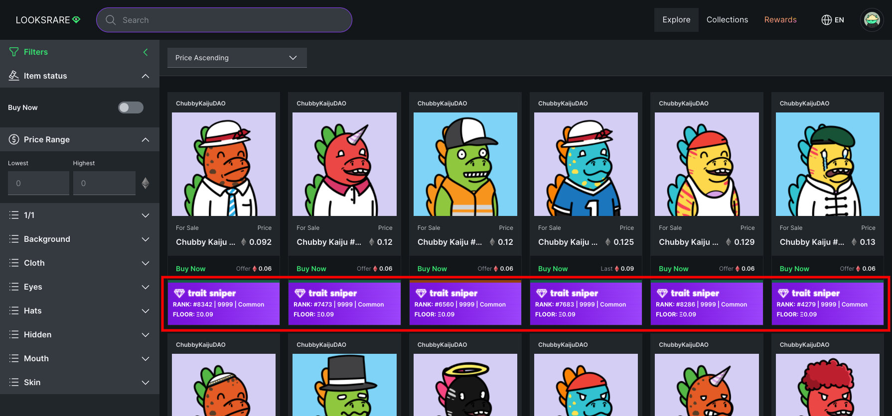 LooksRare now shows floor prices per trait along with TraitSniper extension