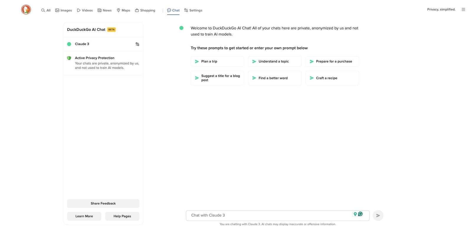 DuckDuckGo launches anonymous AI Chat with open-source models