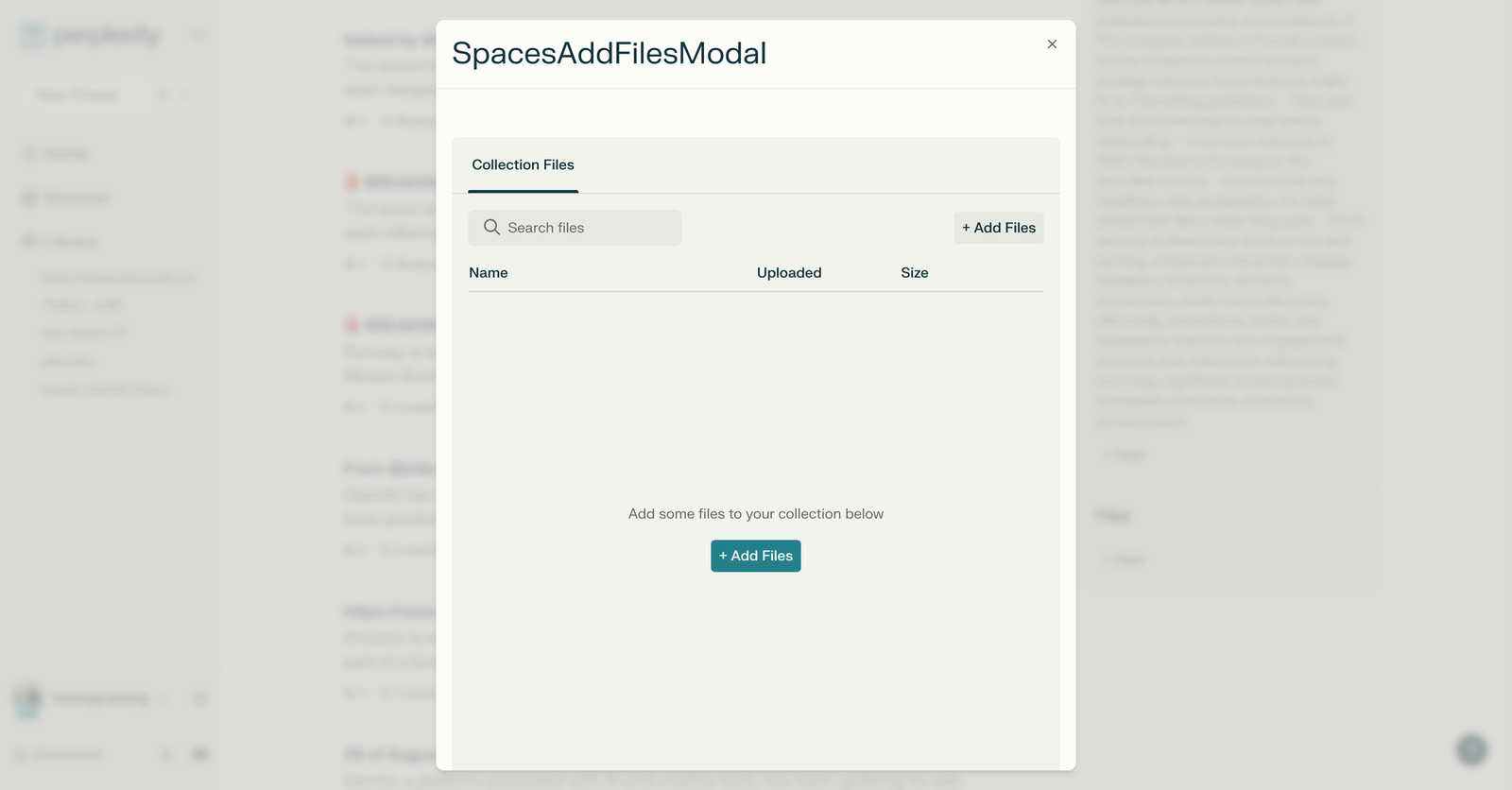 Perplexity working on new Collections UI with file uploads