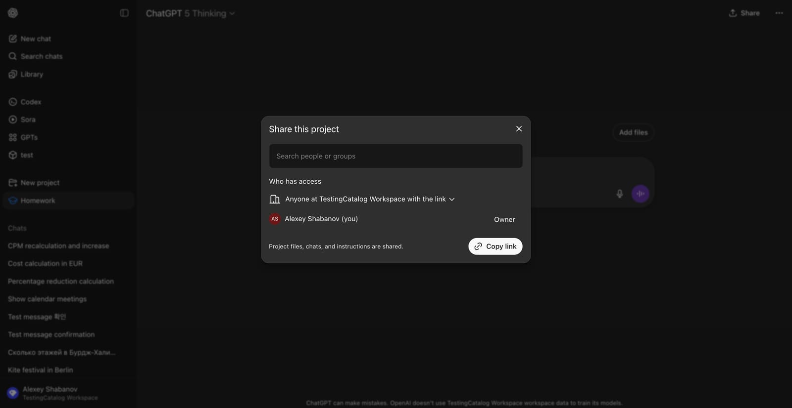 OpenAI launches shared projects for ChatGPT Business