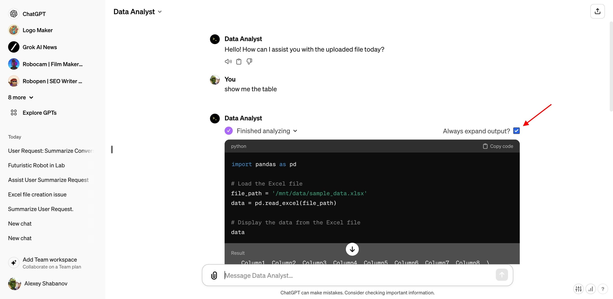 How to Enable 'Always Expand Code Output' in ChatGPT