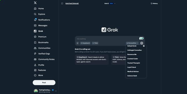 xAI debuts Grok Personas from News to Unhinged and Romance