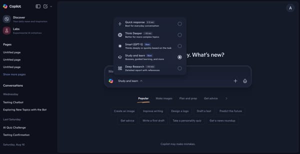 Microsoft tests new categories for upcoming Copilot library